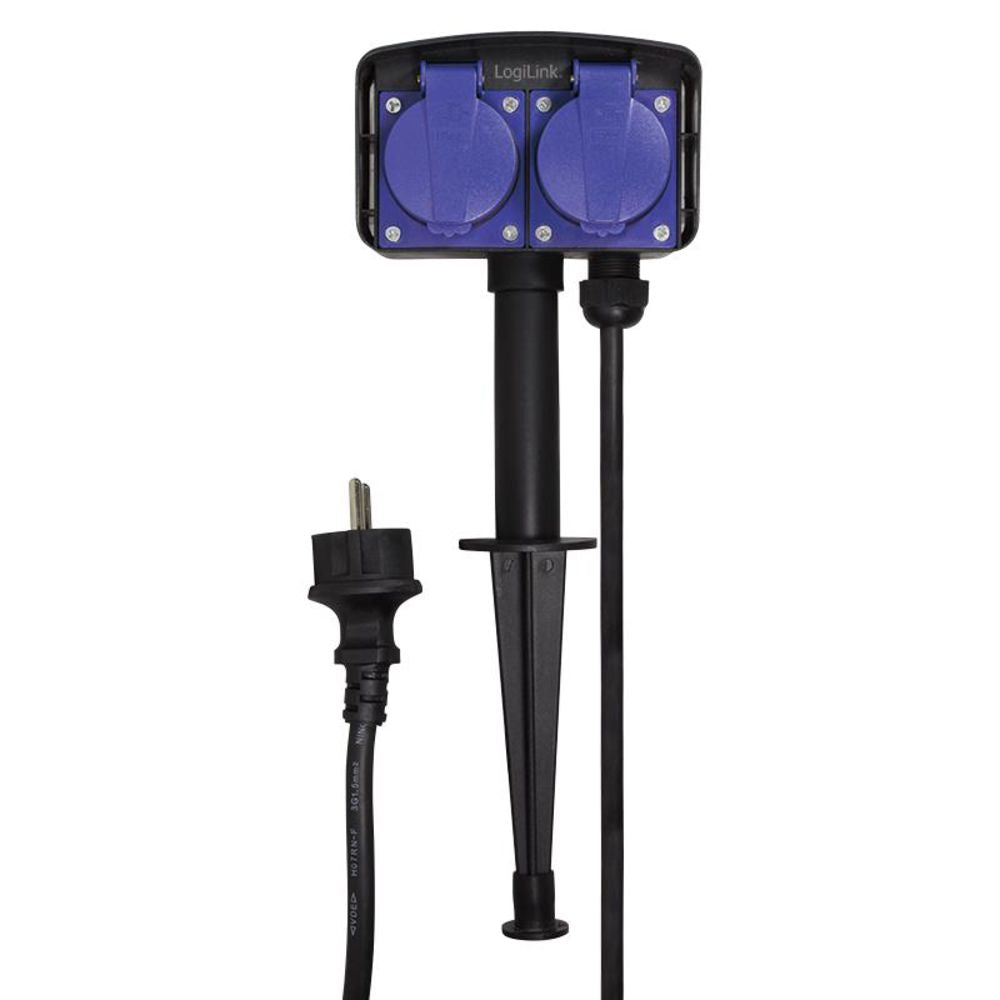 LogiLink Outdoor-Steckdose 2-fach mit Erdspieß, IP44, 2 m Kabel ...